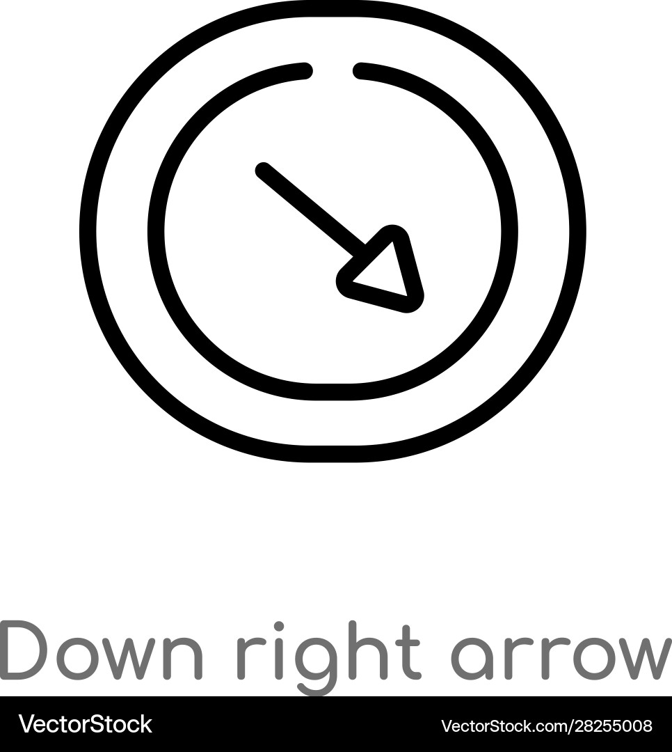 Outline down right arrow icon isolated black Vector Image
