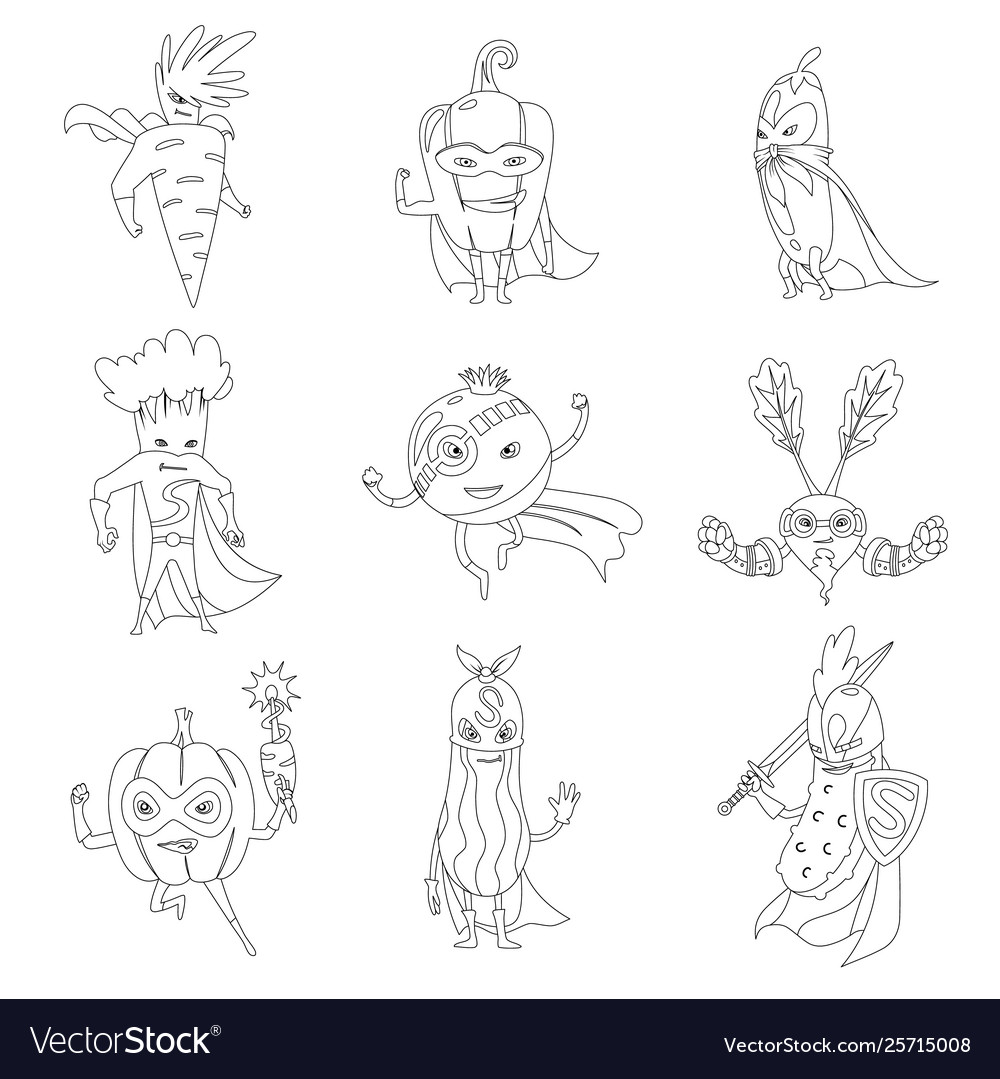 Superhero vegetables in masks and capes set of Vector Image