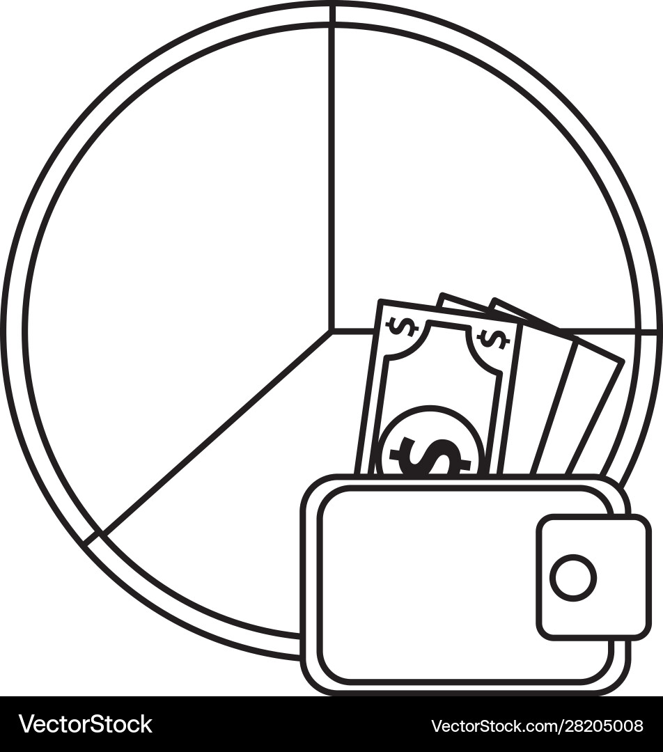 Wallet with bills money dollars and statistics pie