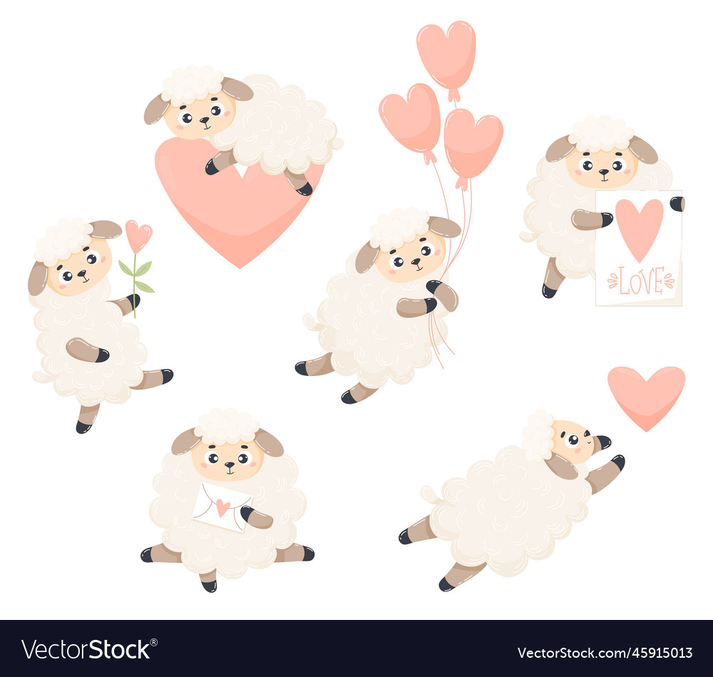 Collection cute in love sheep with hearts love Vector Image