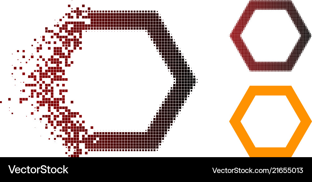 Dispersed pixel halftone contour hexagon icon Vector Image