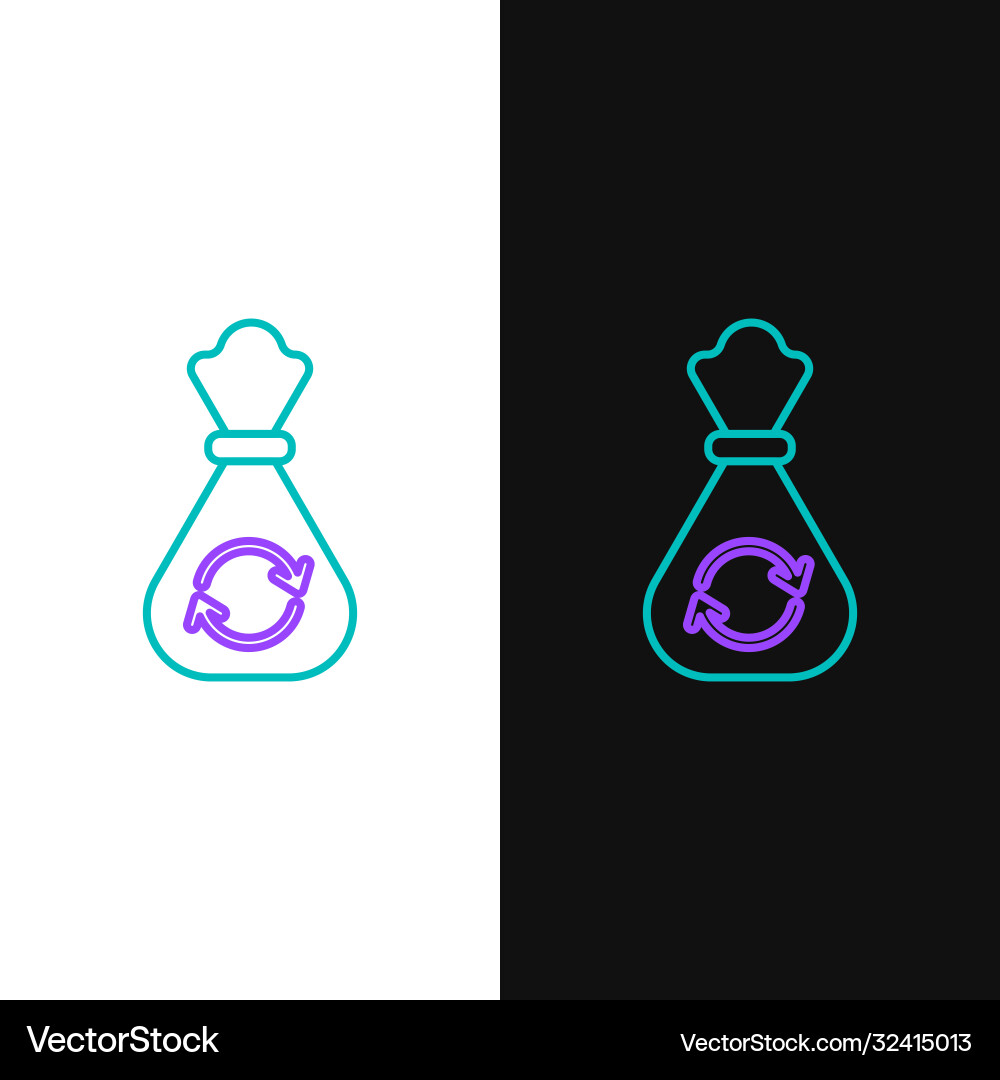 Line garbage bag with recycle symbol icon isolated