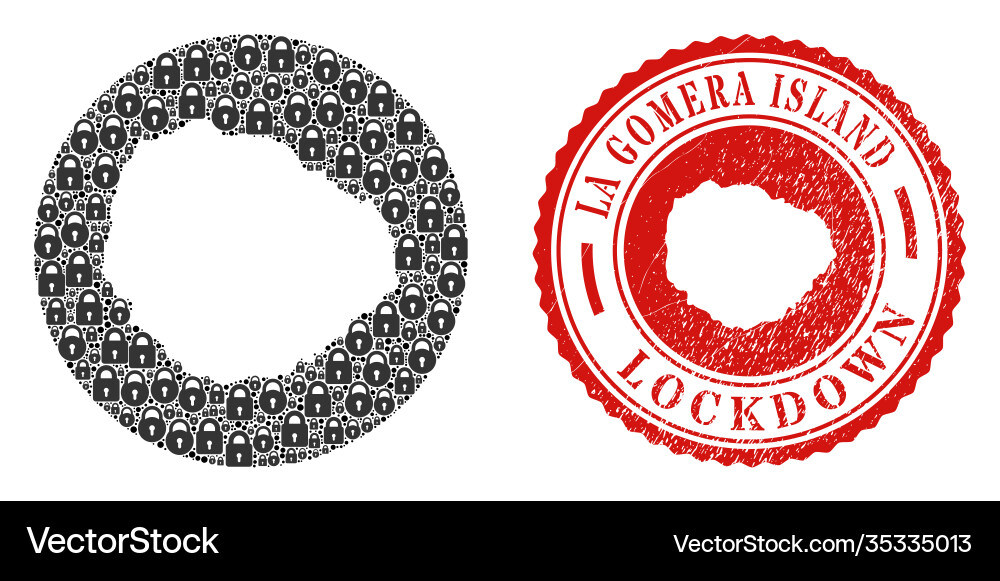 Lockdown rubber stamp and lock mosaic hole la Vector Image