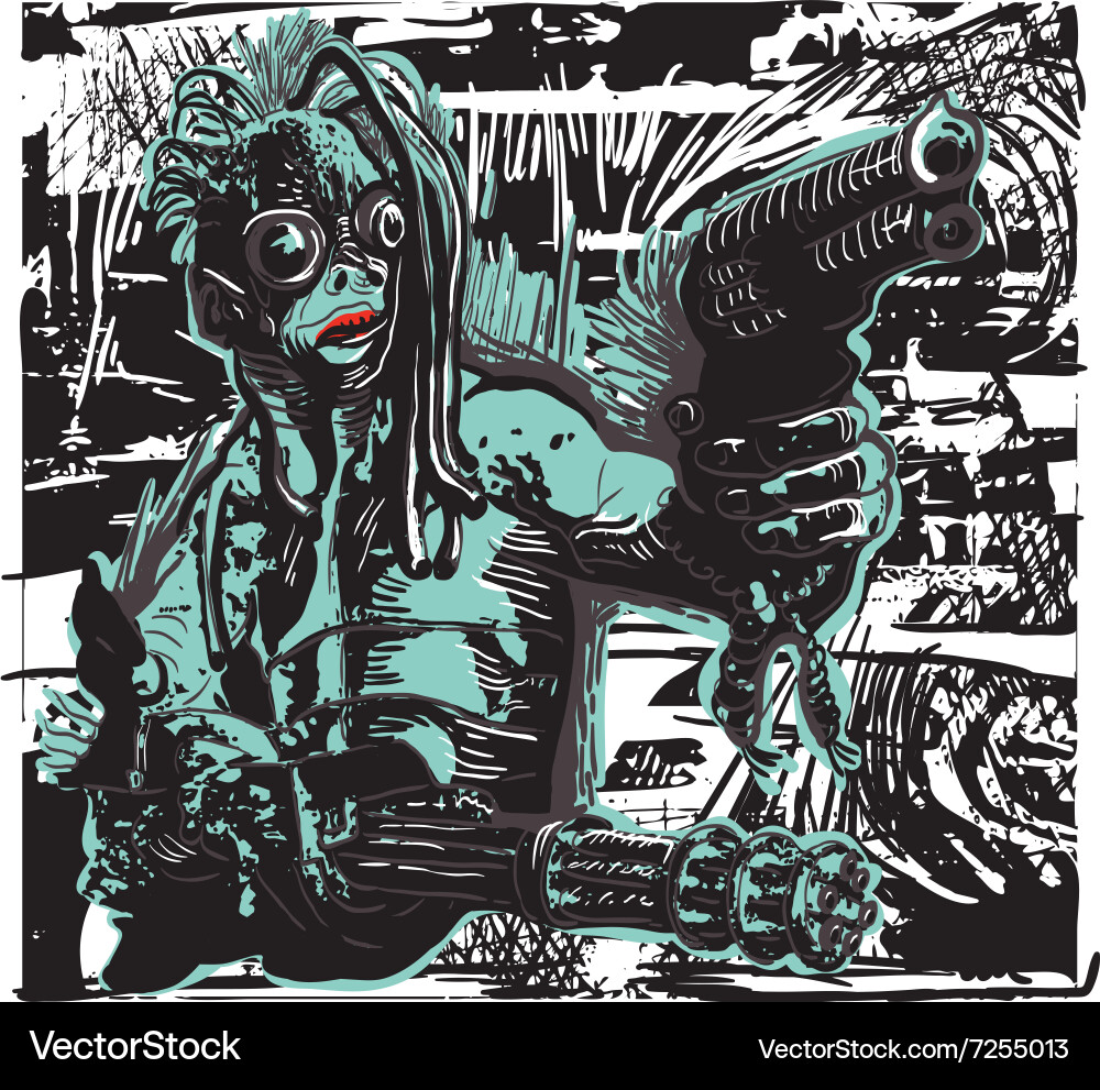 Monster creature with the guns - freehand Vector Image