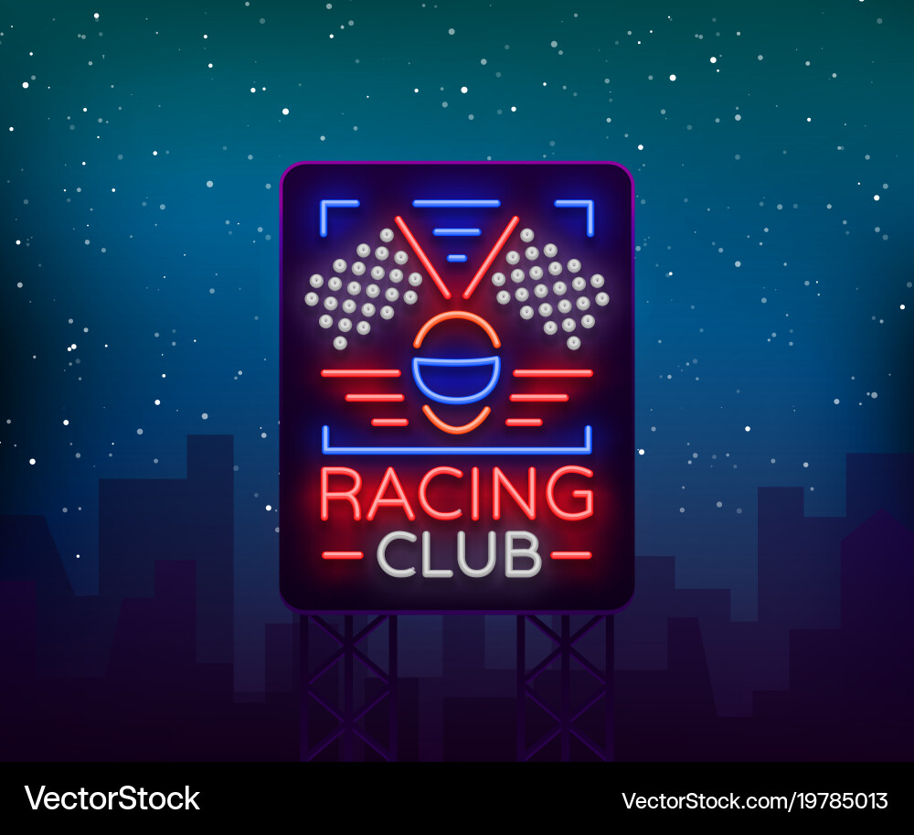 Racing sports billboard neon logo emblem pattern Vector Image