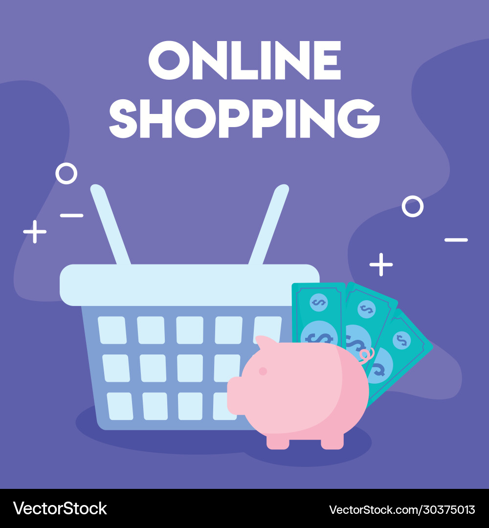 Shopping basket with label online Royalty Free Vector Image