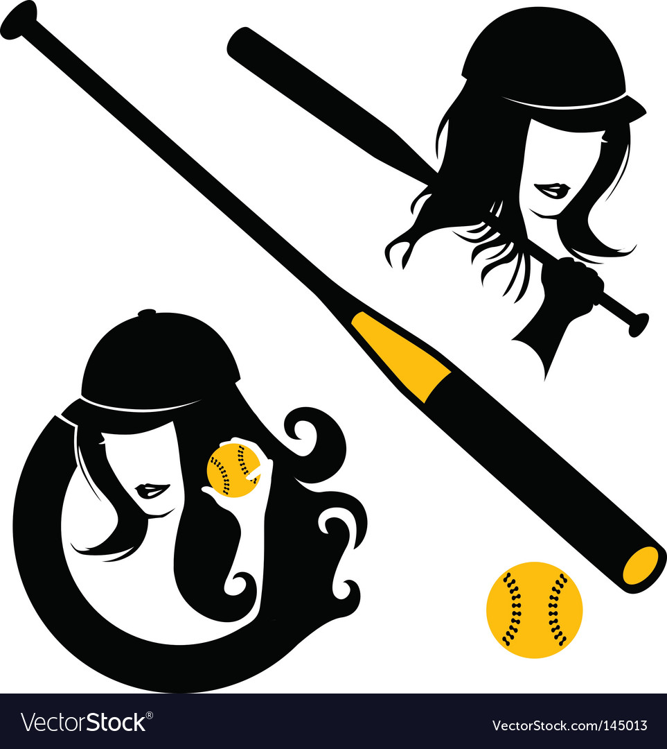 Softball elements Royalty Free Vector Image - VectorStock
