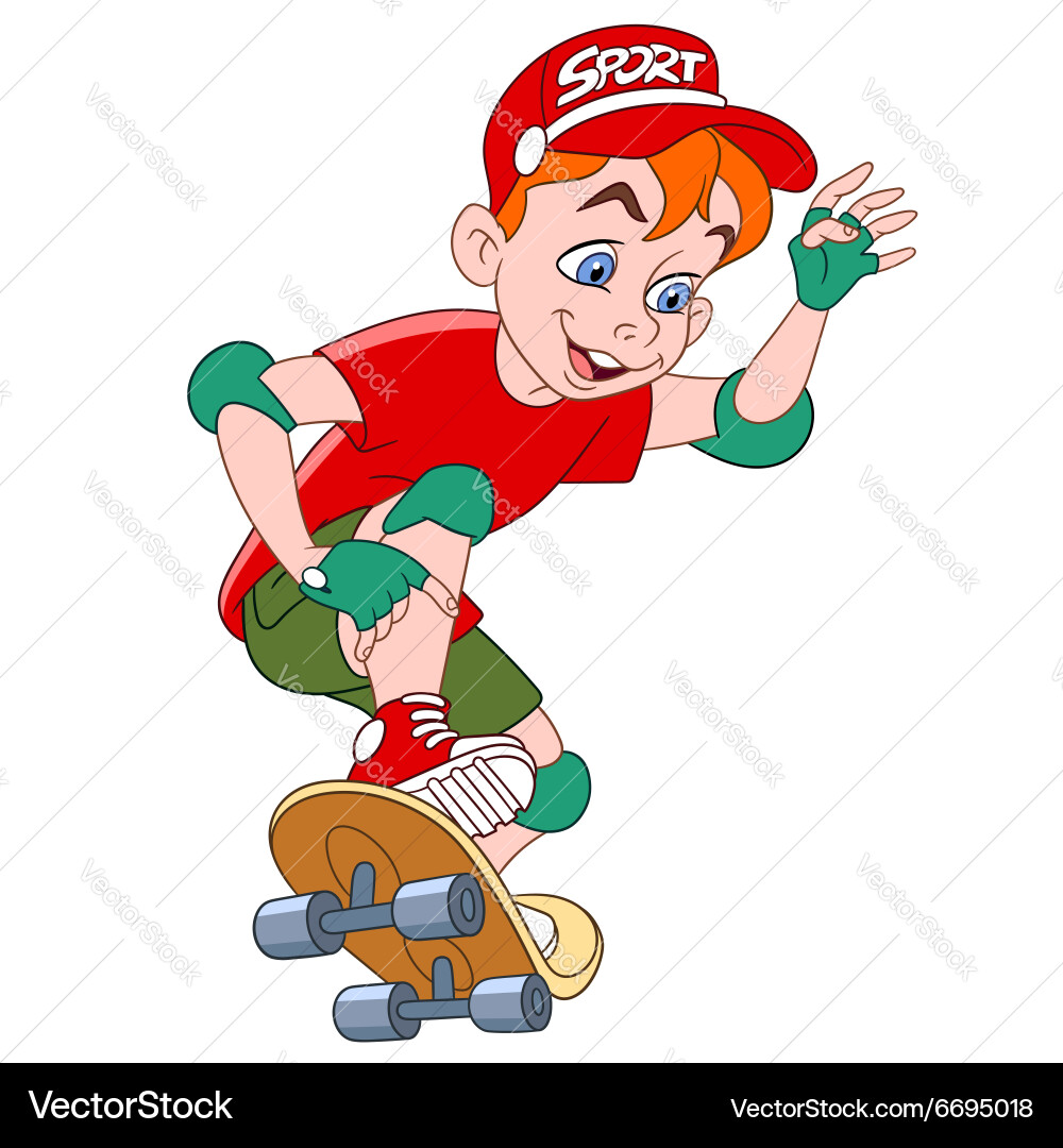 Cute cartoon boy on a skateboard Royalty Free Vector Image