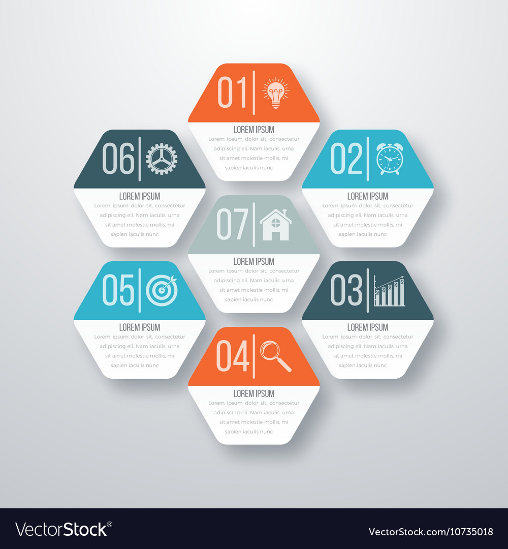 Infographics seven hexagons Royalty Free Vector Image