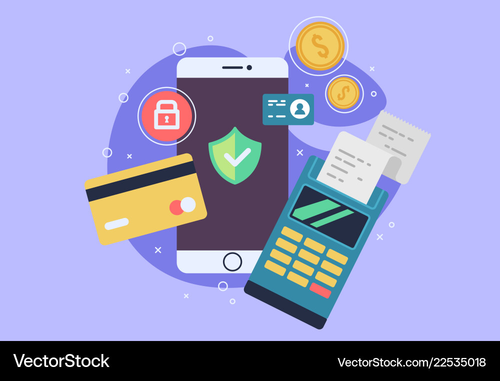 Mobile phone payment icon in flat style Royalty Free Vector