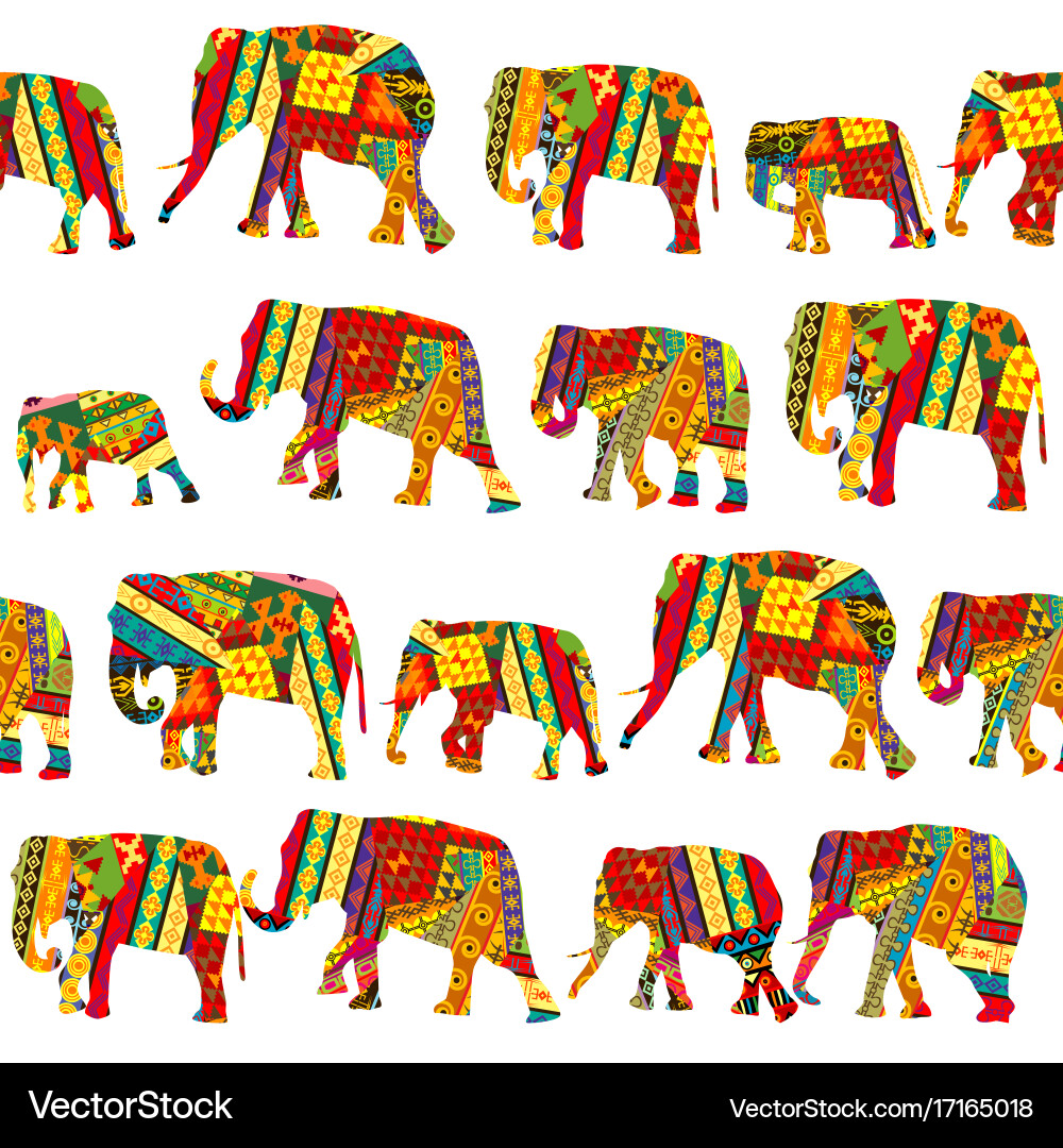Seamless pattern with elephants in ethnic motifs Vector Image