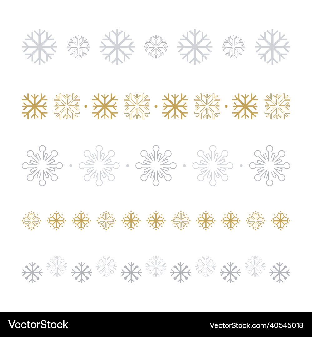 Silver and golden snowflakes borders brushes Vector Image