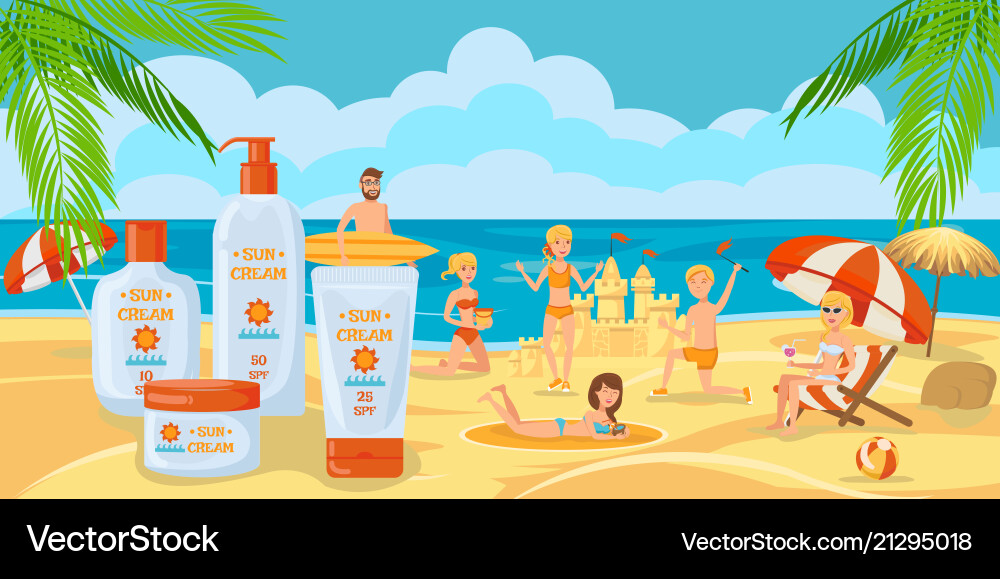 Sunscreen for whole family Royalty Free Vector Image