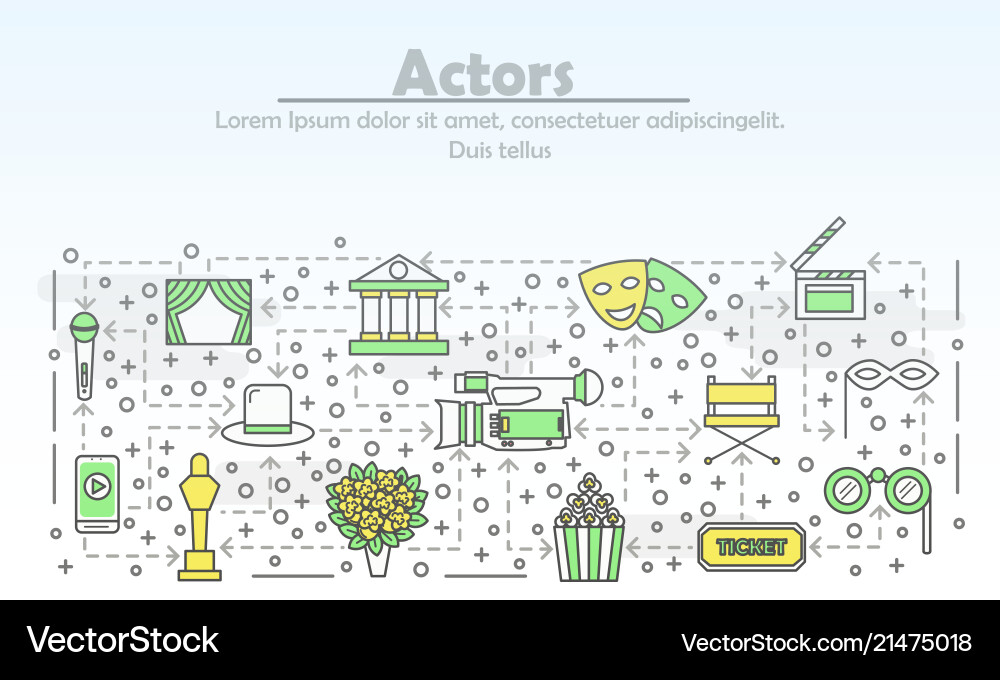 Thin line art actors poster banner template Vector Image