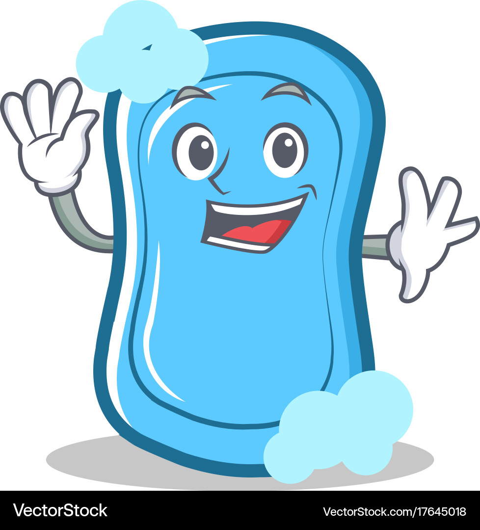 Waving blue soap character cartoon Royalty Free Vector Image