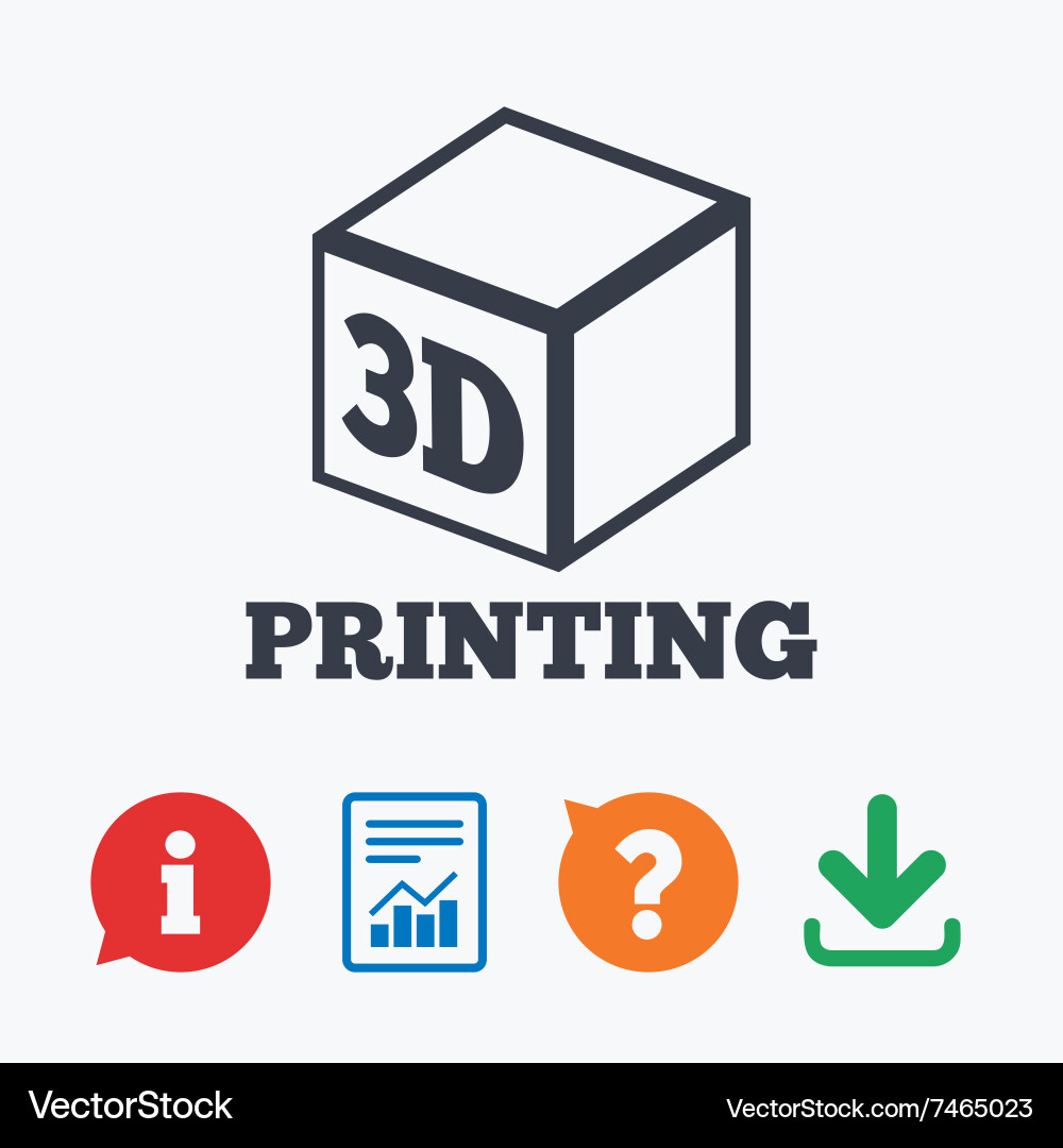 3d print sign icon cube printing symbol Royalty Free Vector