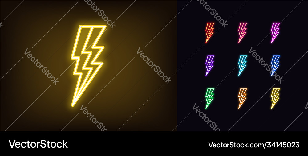 Neon lightning icon glowing neon electric Vector Image