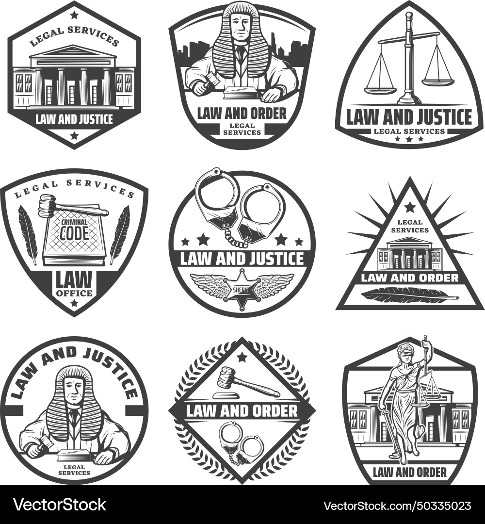 Vintage monochrome judicial system labels set Vector Image