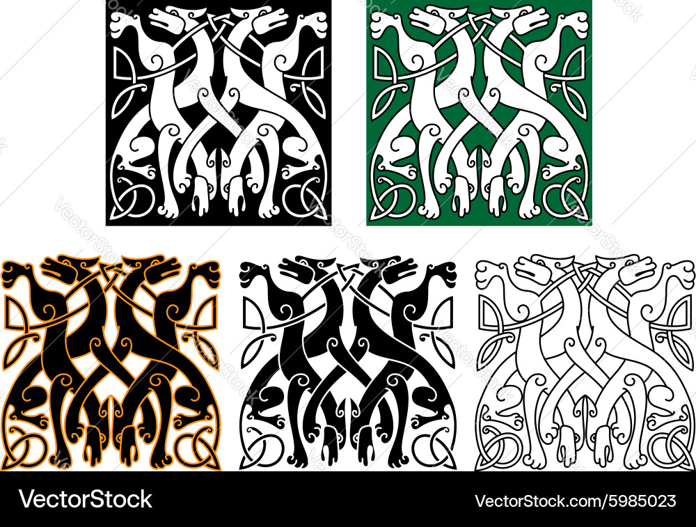 Vintage ornament with celtic wolves Royalty Free Vector
