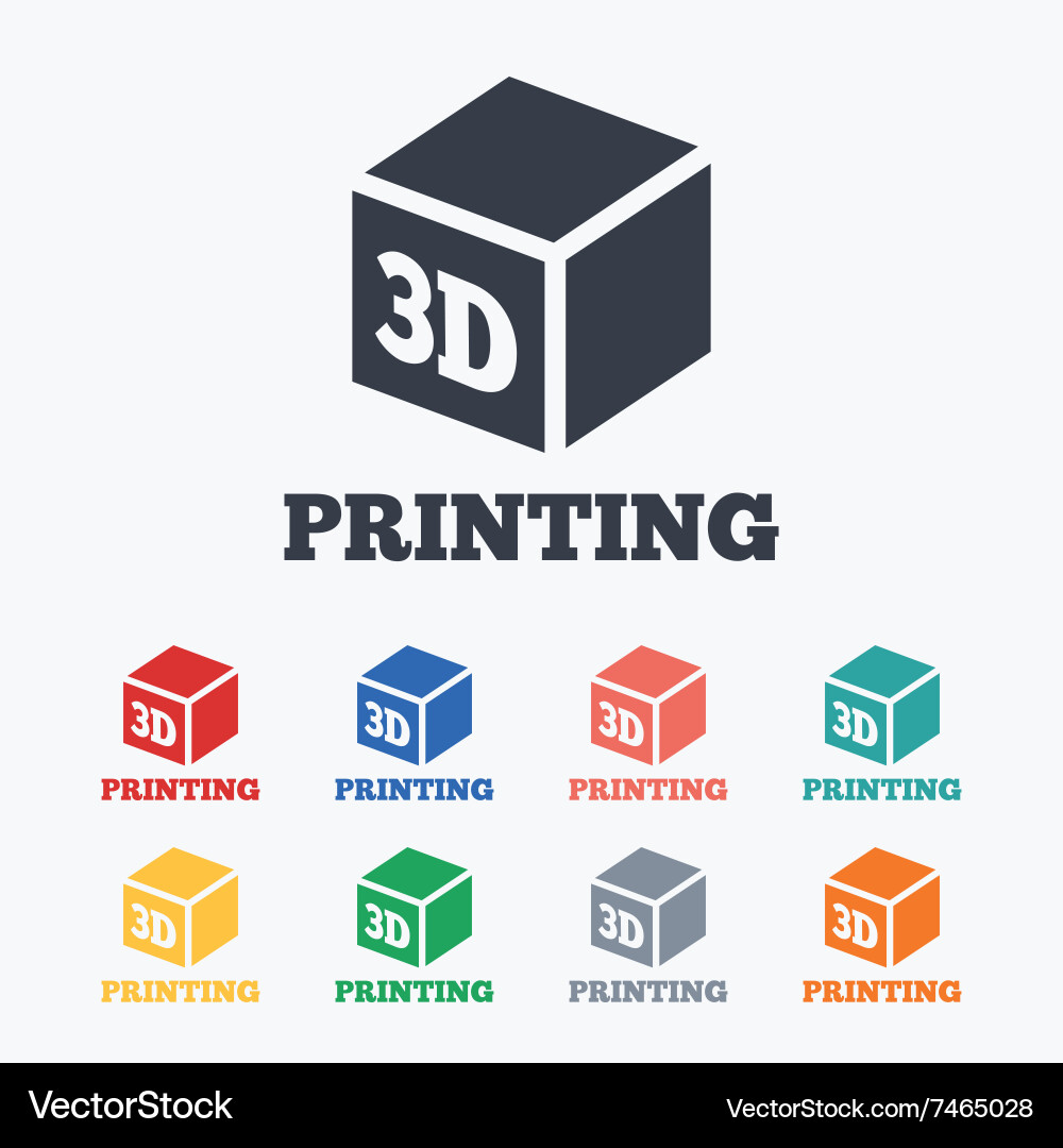 3d print sign icon cube printing symbol Royalty Free Vector