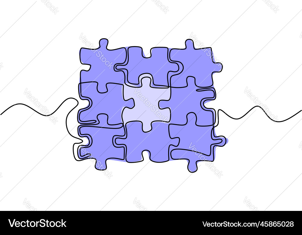 Continuous line drawing of jigsaw puzzle Vector Image