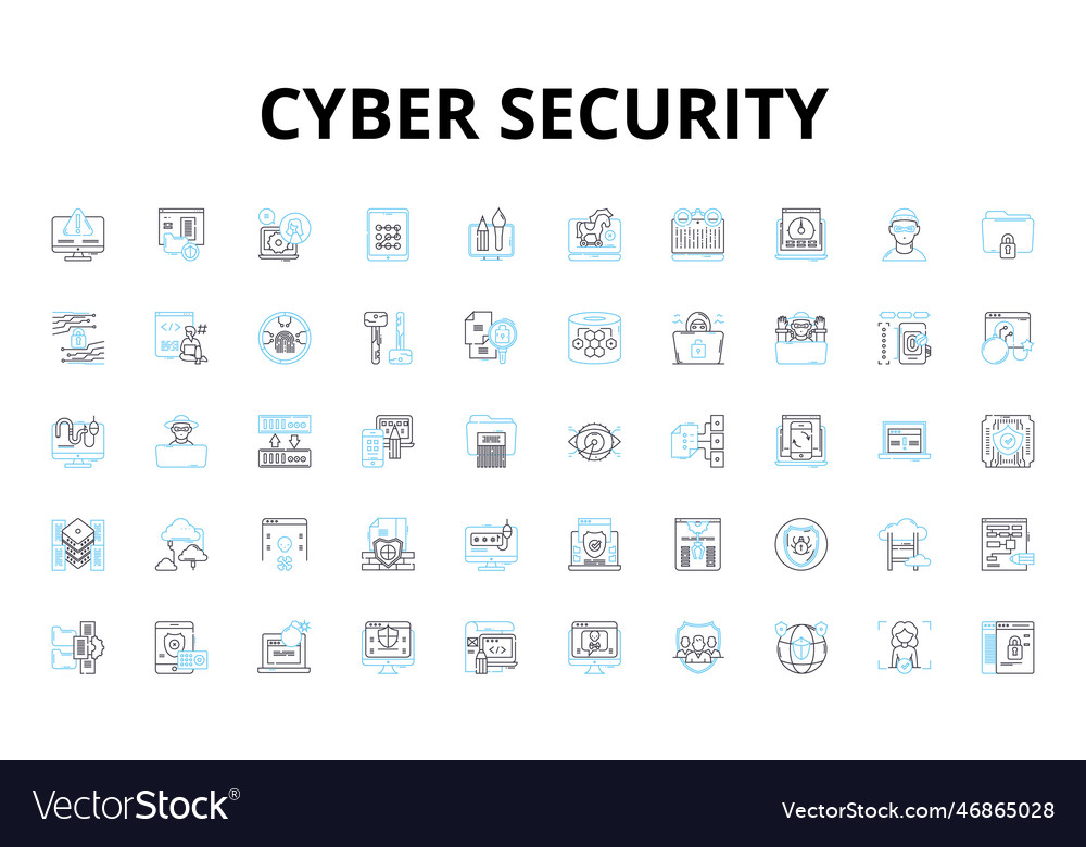 Cyber Security Linear Icons Set Encryption Vector Image