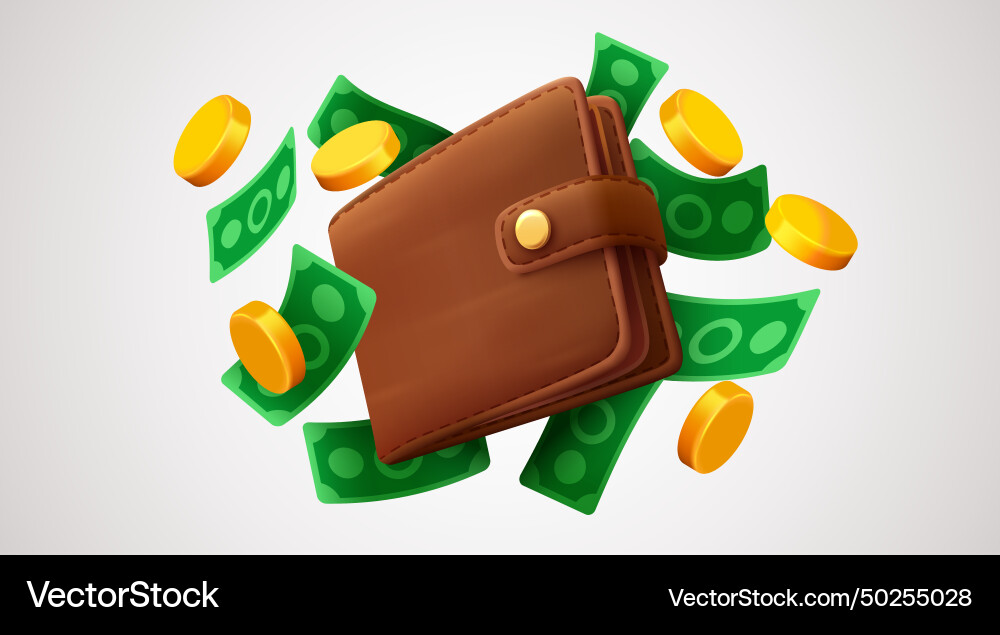 Realistic wallet with flying money Royalty Free Vector Image