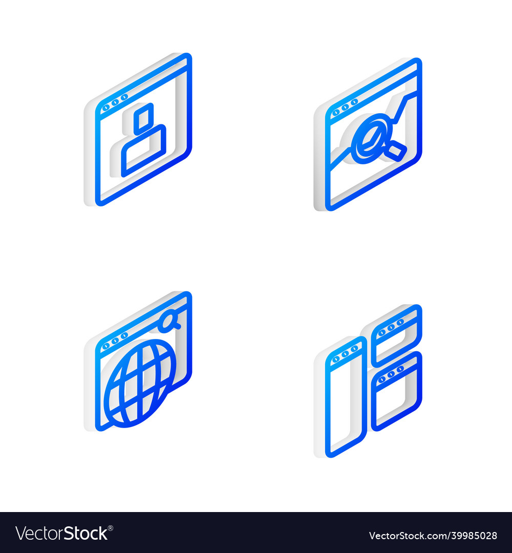 Set isometric line website with stocks market Vector Image
