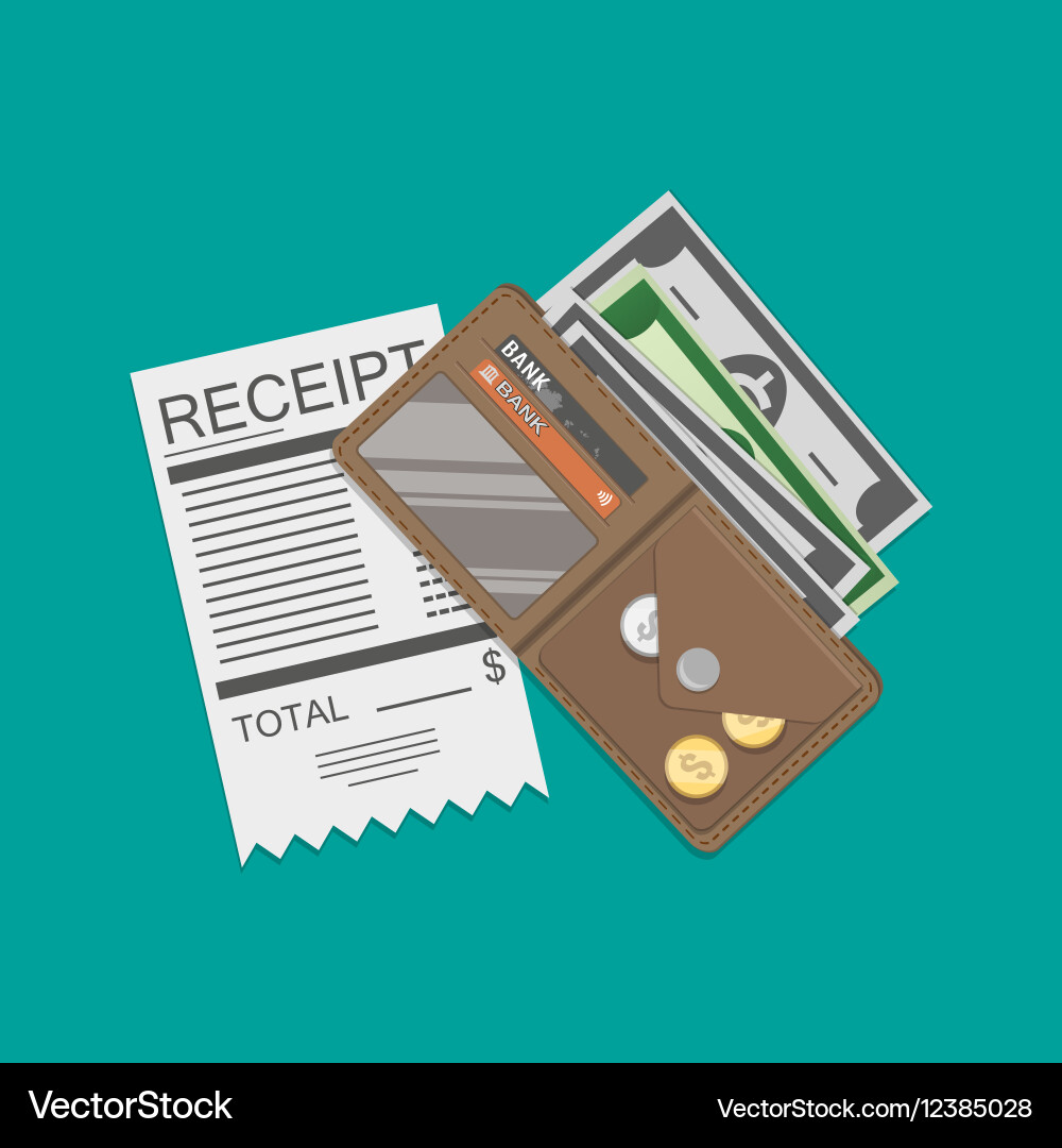 Wallet with money and receipt Royalty Free Vector Image