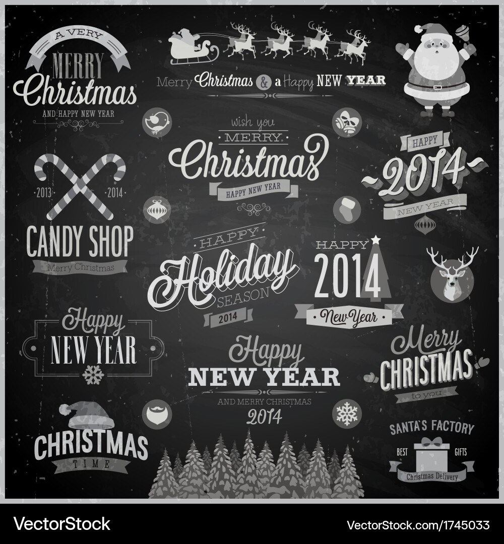 Christmas emblems chalk Royalty Free Vector Image