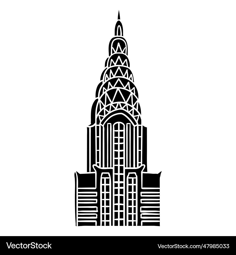 Chrysler building art deco black Royalty Free Vector Image