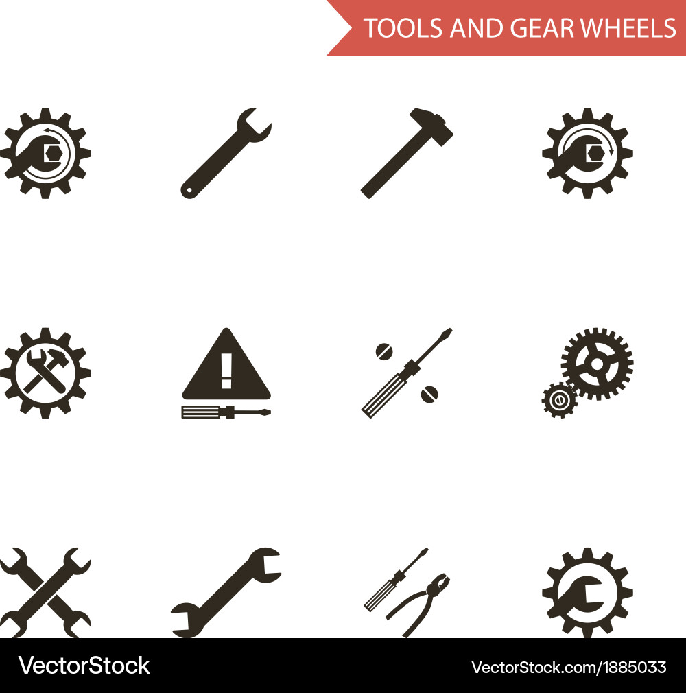 Flat Design Style Black Tools Gear Wheels Icons Vector Image