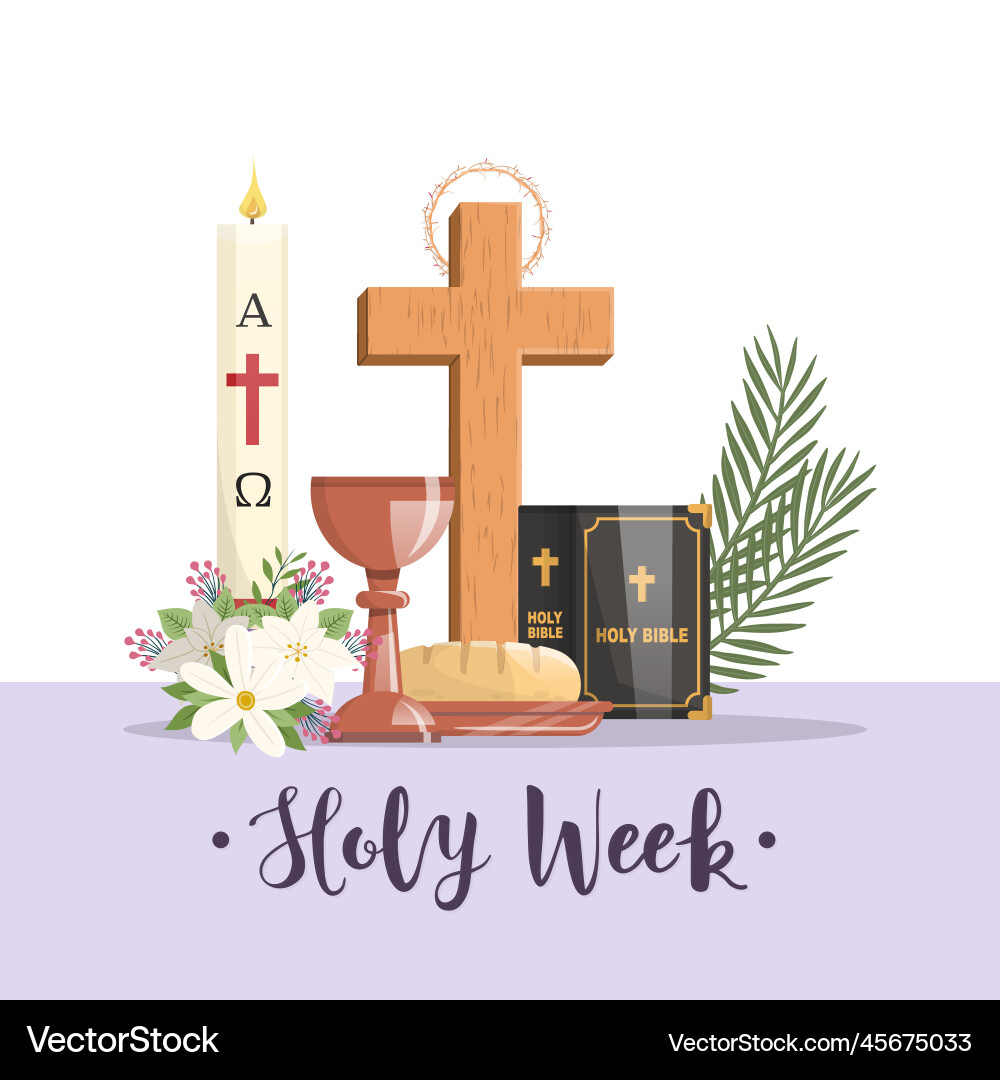 Holy week bread and chalice cross palm branches Vector Image