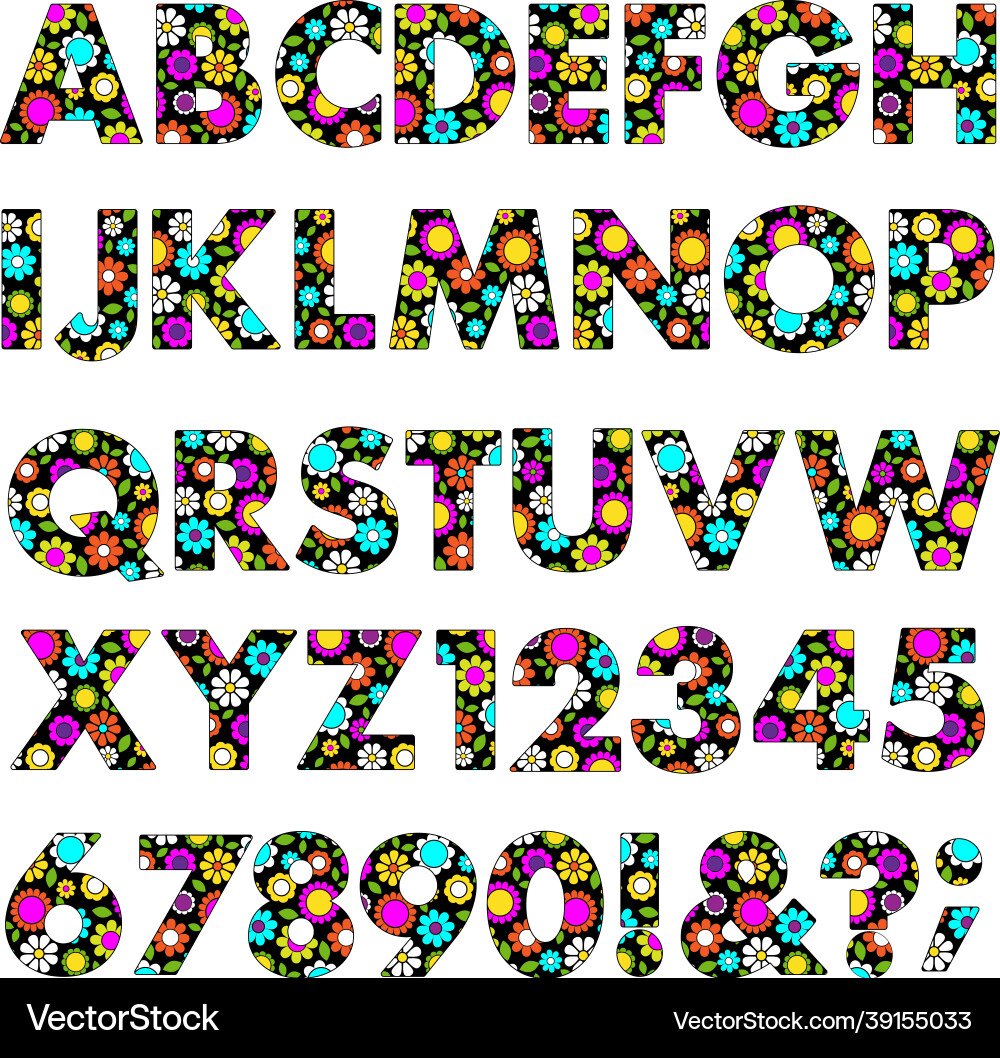 Mod neon flowers pattern alphabet Royalty Free Vector Image