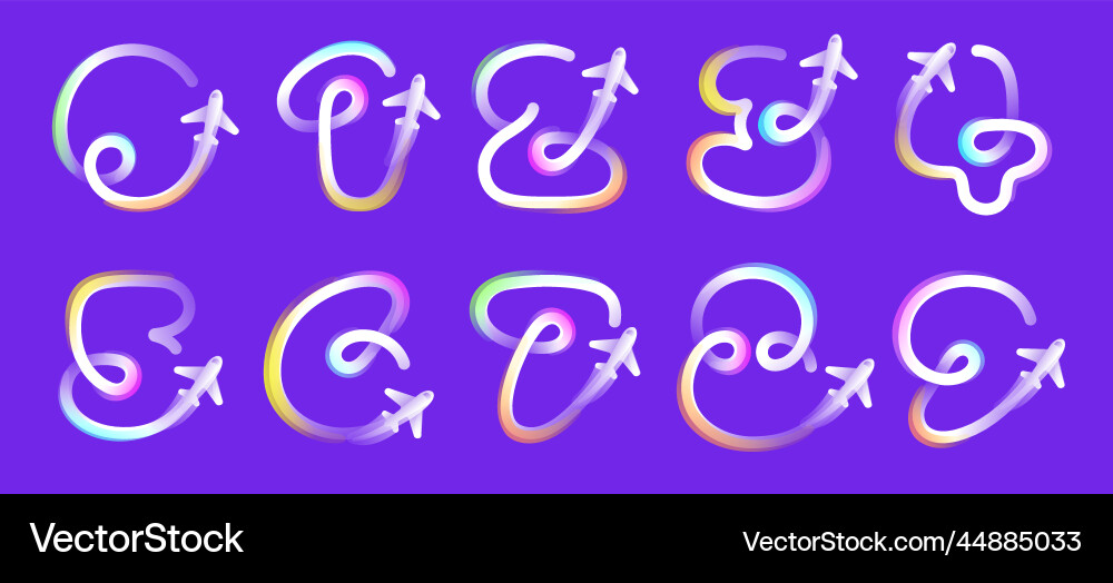Number set made of one gradient line with plane Vector Image