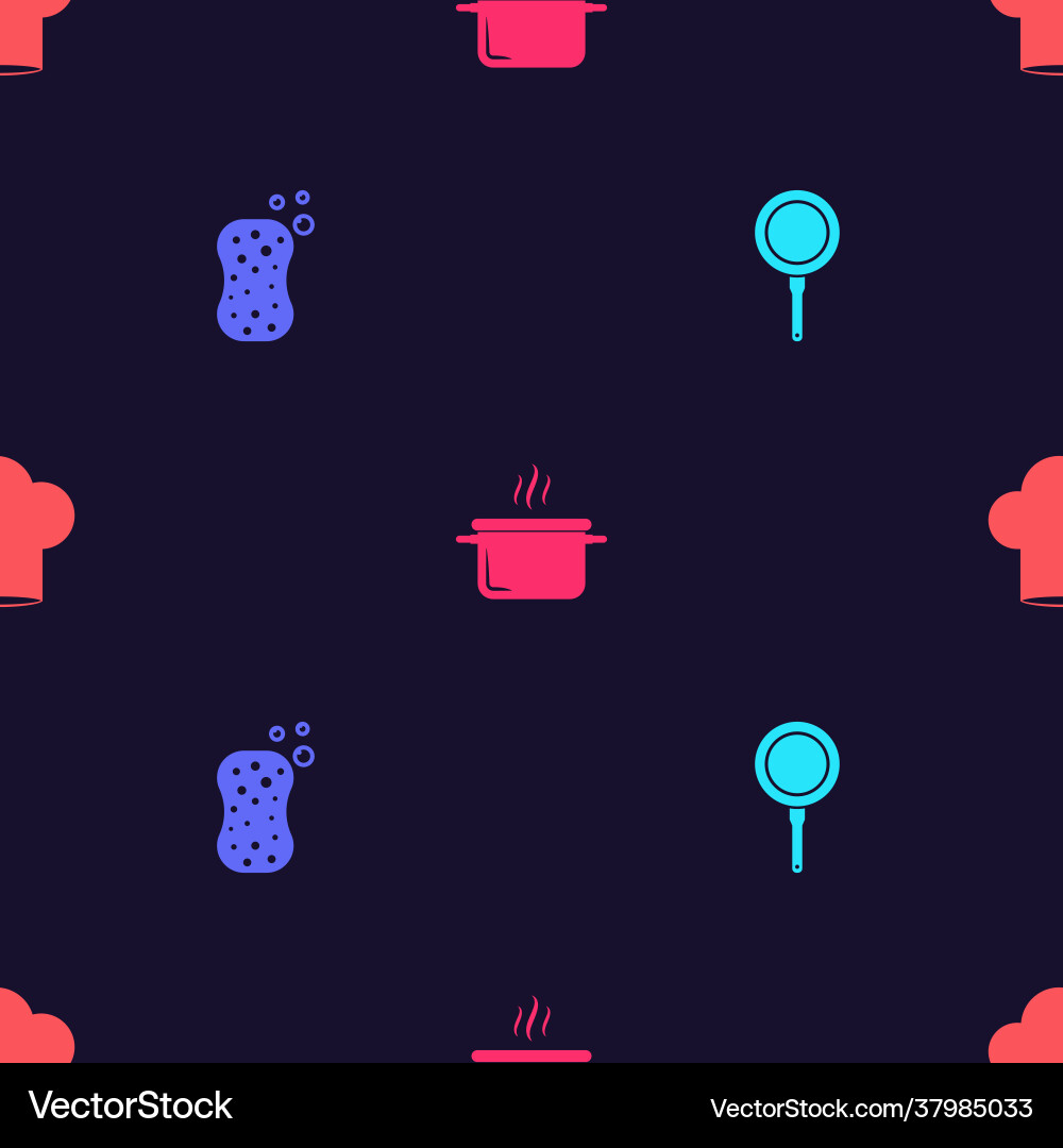 Set frying pan sponge with bubbles cooking pot Vector Image
