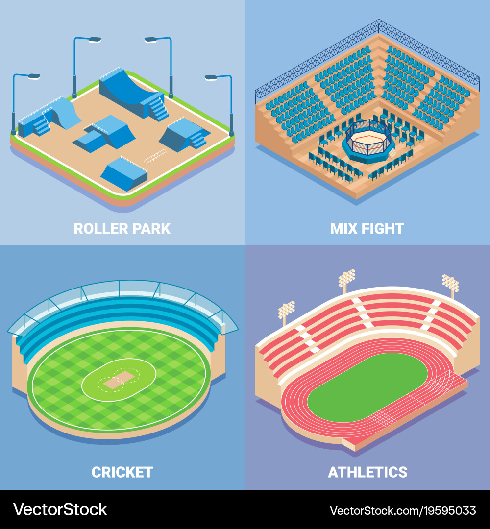 Sport stadium flat isometric icon set Royalty Free Vector