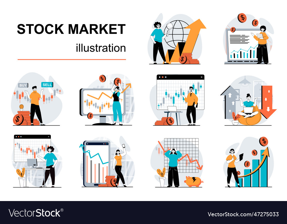 Stock market concept with character situations Vector Image