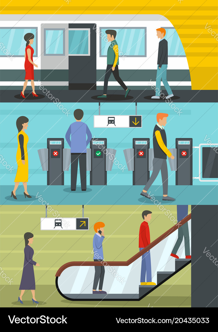 Subway station banner concept set flat style Vector Image