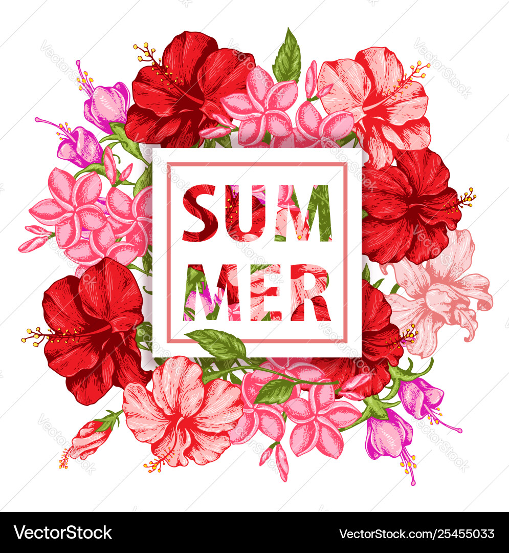 Tropical floral frame with flowers Royalty Free Vector Image