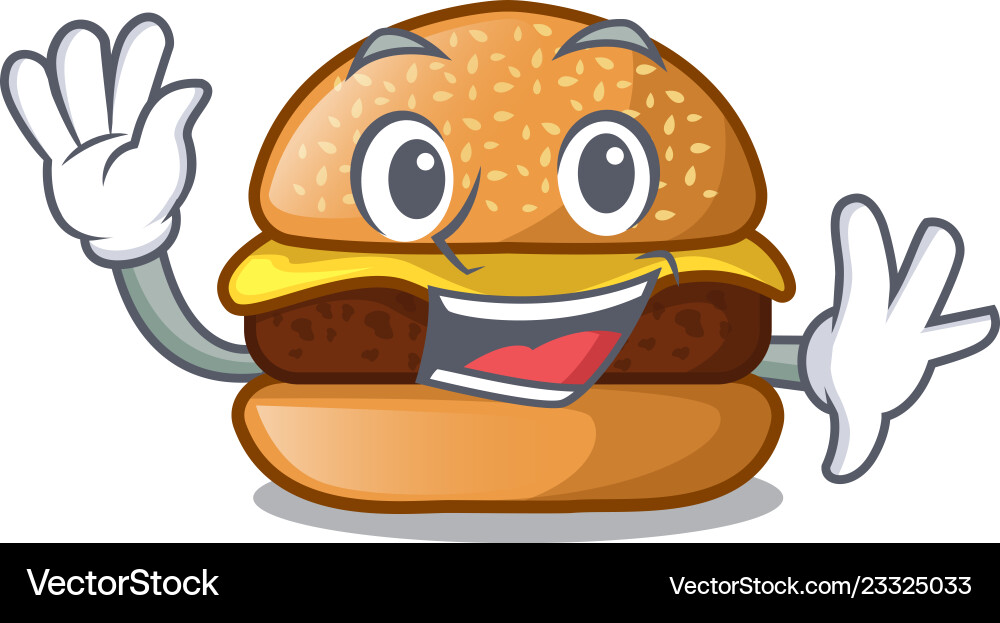 Waving cheese tasty burger on character table Vector Image