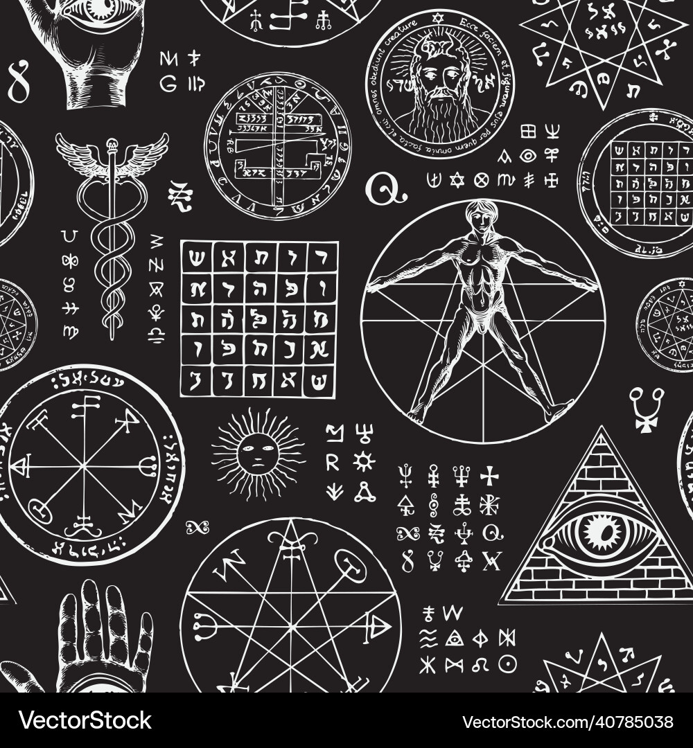 Abstract seamless pattern on the alchemical theme Vector Image