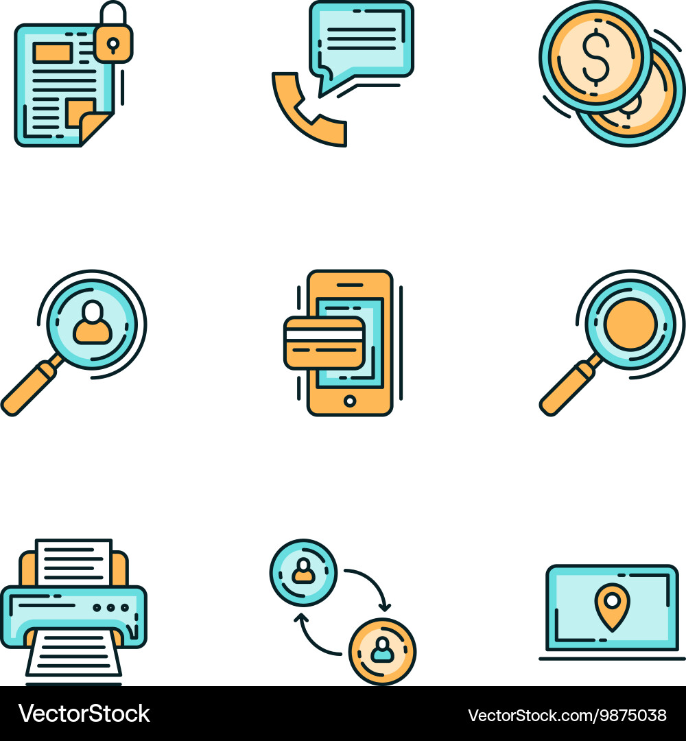 Business processes related icons Colored flat Vector Image