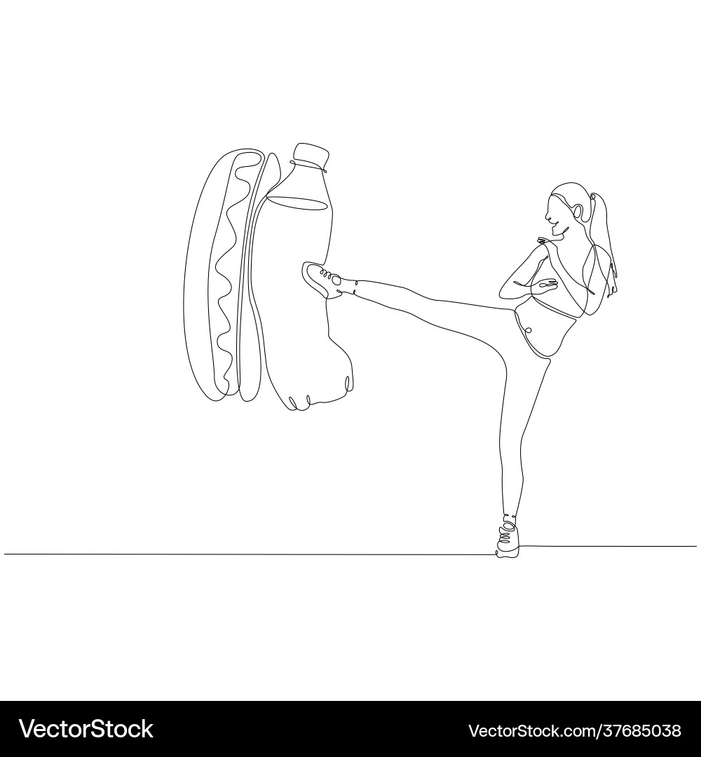 Continuous line drawing young woman fighting Vector Image