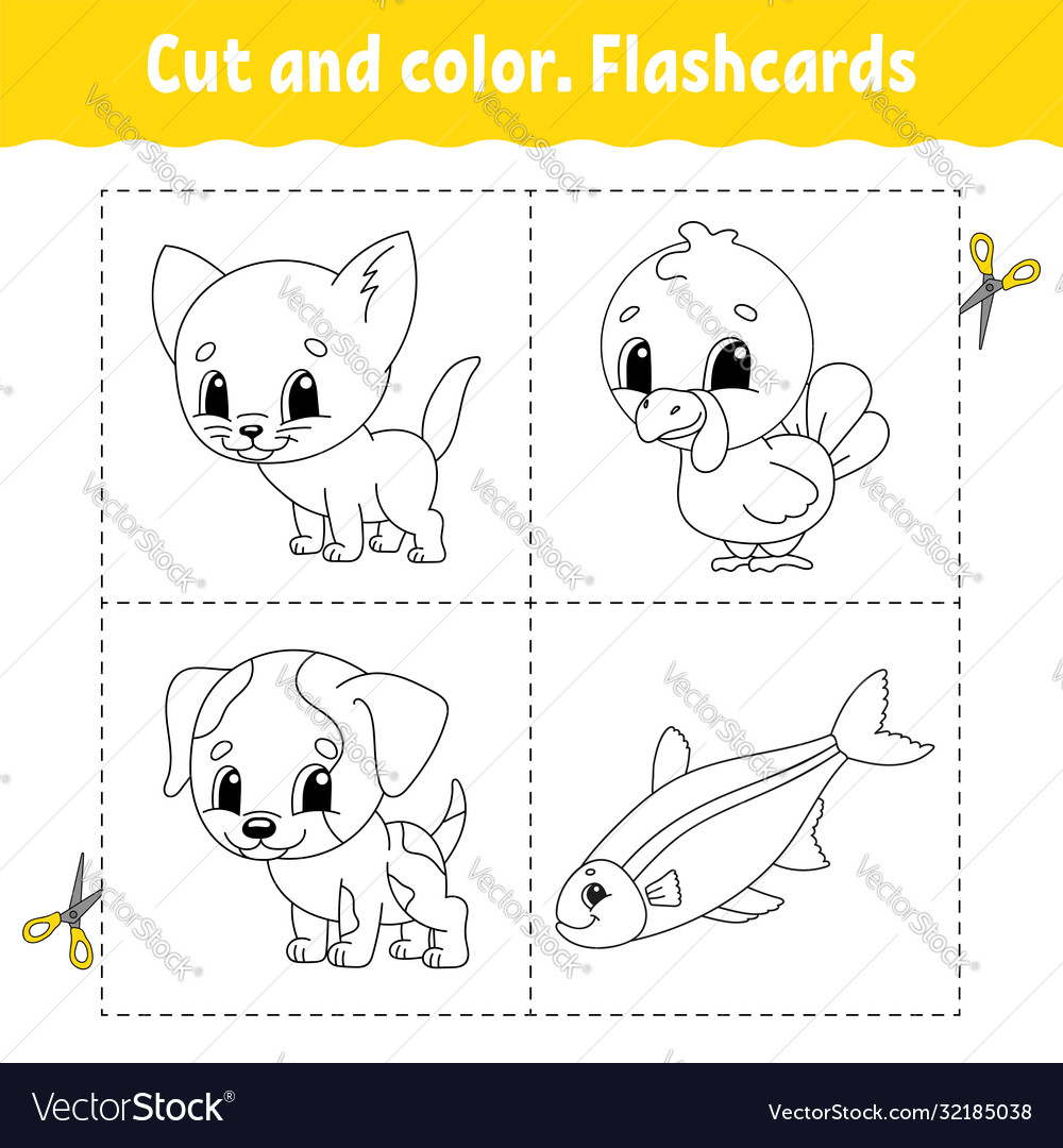 Cut and color flashcard set coloring book Vector Image