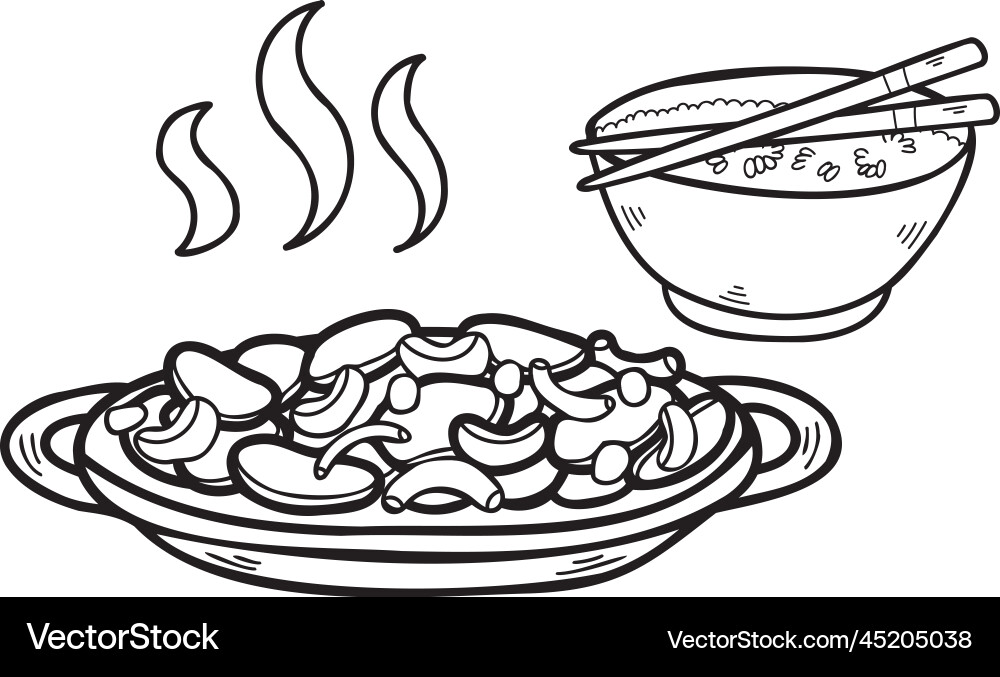 Hand drawn rice with fried vegetables chinese Vector Image