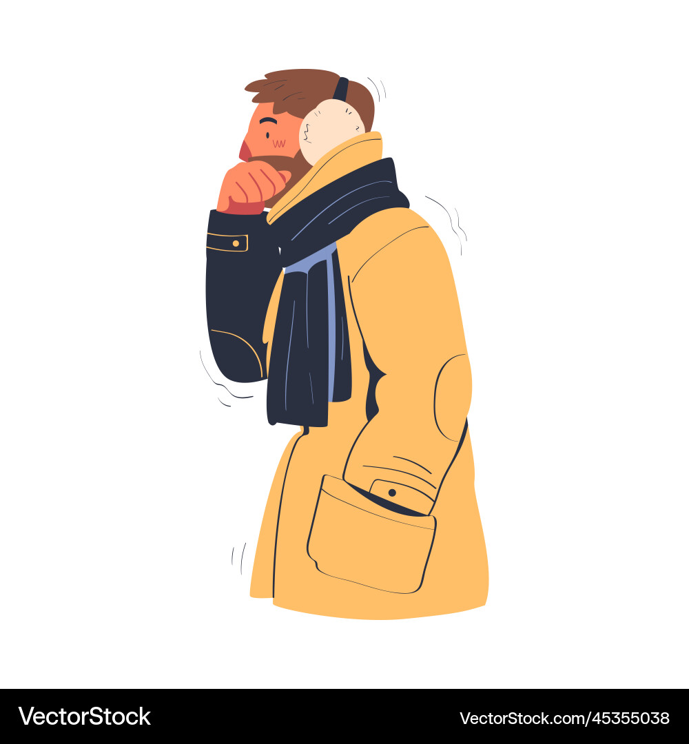 Man freezing wearing warm jacket scarf Royalty Free Vector