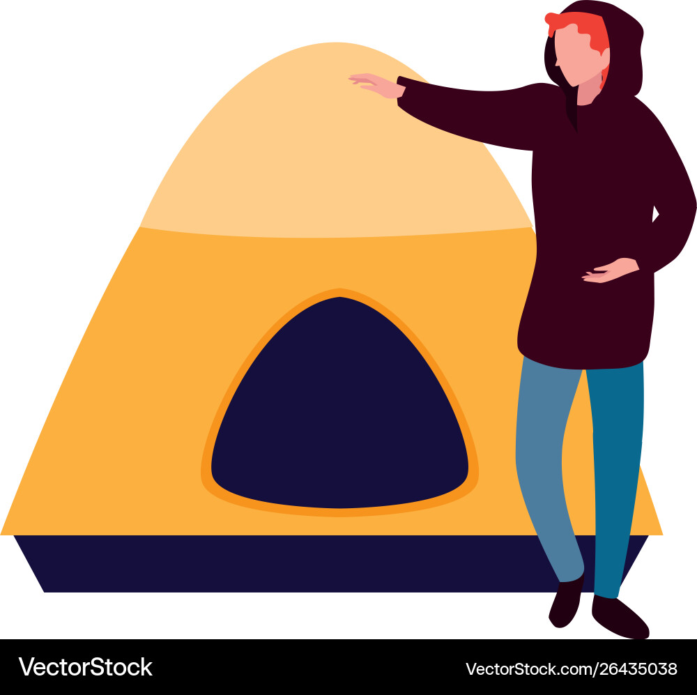 Man with tent camping hiking Royalty Free Vector Image