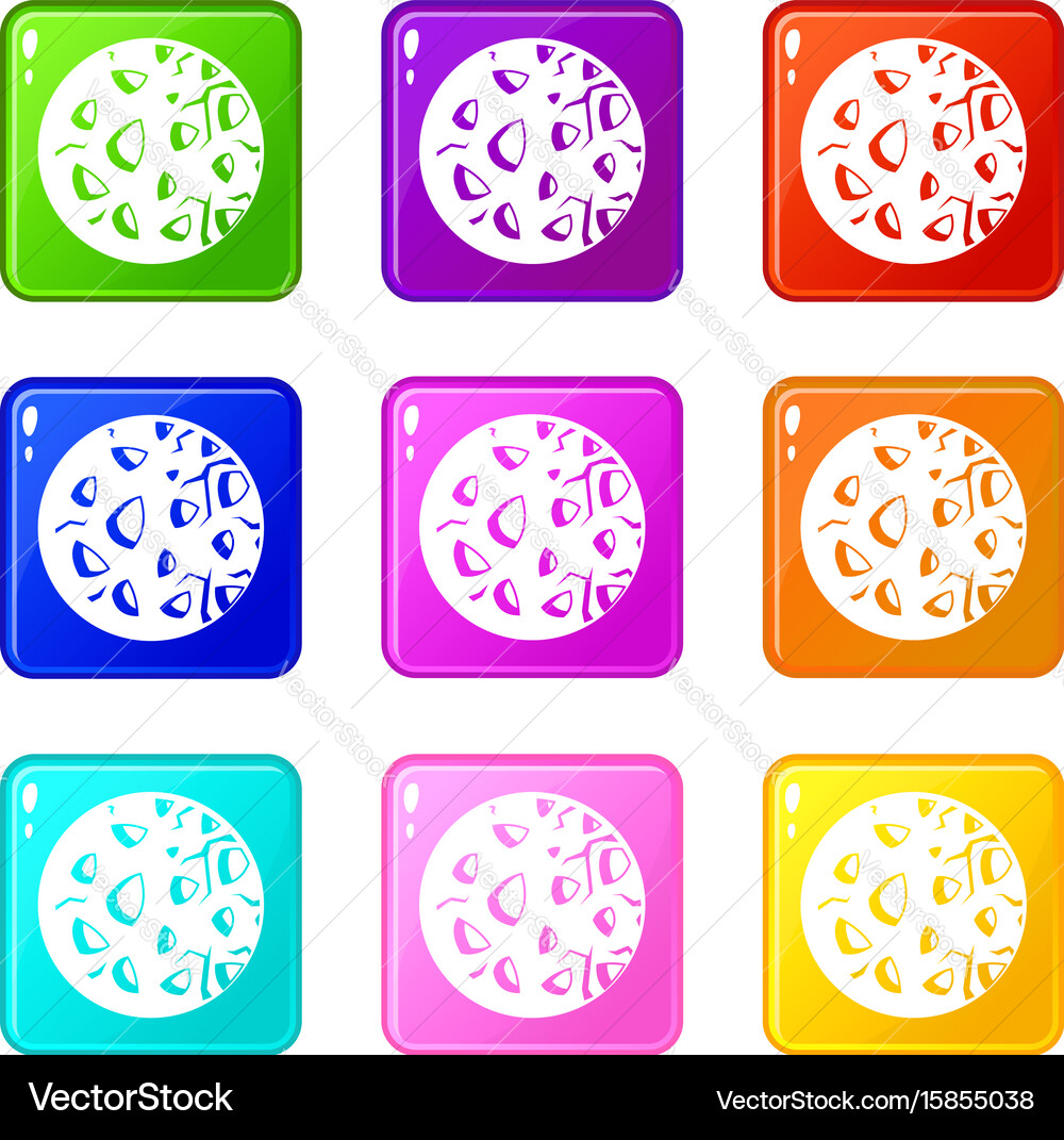 Rocky planet icons 9 set Royalty Free Vector Image