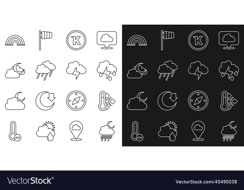 Set line cloud with rain and moon meteorology Vector Image Set line cloud with rain and moon meteorology Vector Image